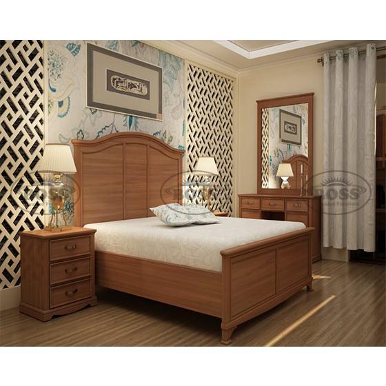 Solid Mohagni Wood Double Size Bed Set with 2 Side Tables and Dressing ...