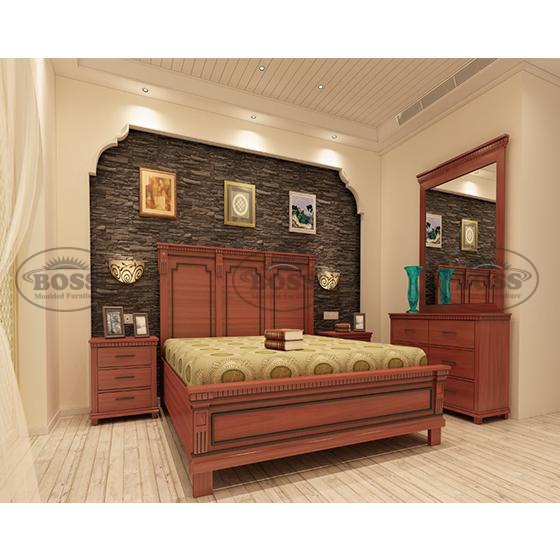 Stylish Mohagni Wood Double Size Bed Set with 2 Side Tables and Dressi ...